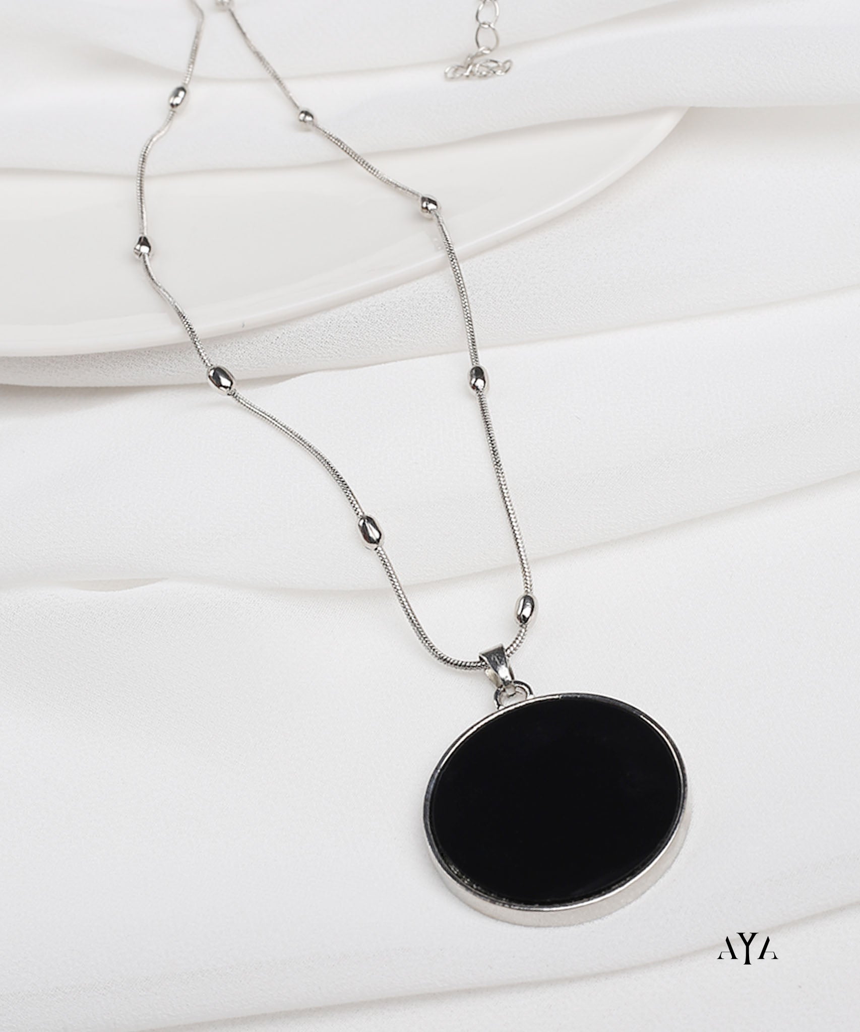 AYA Silver with Black Coin Necklace – iLoveModesty